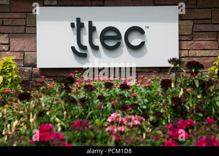 A logo sign outside of the headquarters of TTEC in Englewood, Colorado ...
