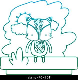 degraded line nice fox animal in the float island Stock Vector Image ...