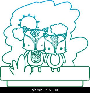 degraded line nice fox animal in the float island Stock Vector Image ...