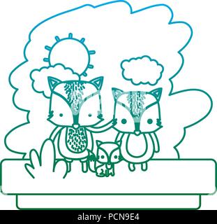 degraded line nice fox animal in the float island Stock Vector Image ...