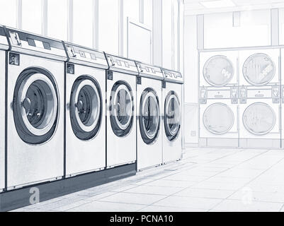 Sketch of front load washing machine on white background Stock Photo ...