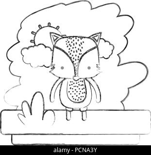 grunge nice fox animal in the float island Stock Vector Image & Art - Alamy
