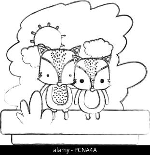 grunge nice fox animal in the float island Stock Vector Image & Art - Alamy