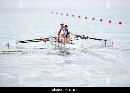 Great Britain's Francesca Rawlins (front) and Eleanor Piggott compete ...