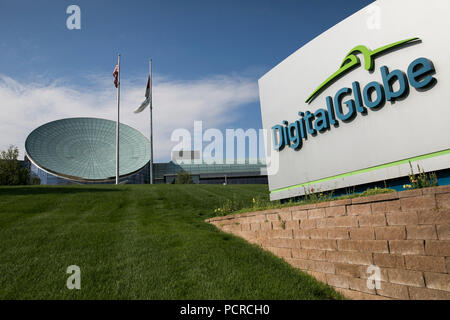 A logo sign outside of the headquarters of DigitalGlobe in Westminster ...