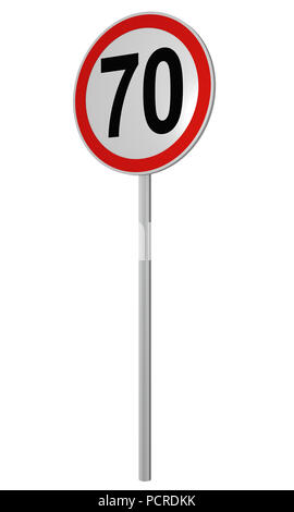 Prohibition road sign. Speed limit to 70 km/h in shallow depth of Stock ...