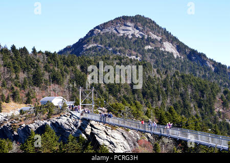 The mile high swinging bridge at Grandfather Mountain in the Blue Ridge ...
