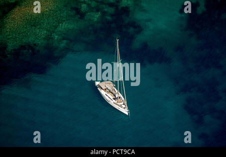 Aerial view, bays for boats and divers, Mediterranean Bay of Roses ...