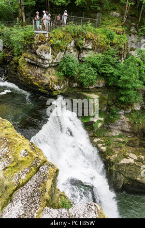 Waterfall Saut du Doubs at Lac des Brenets, Doubstal, near Les Brenets ...