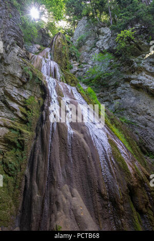 Switzerland canton Neuenburg Val de Travers Rousseau cave waterfall ...