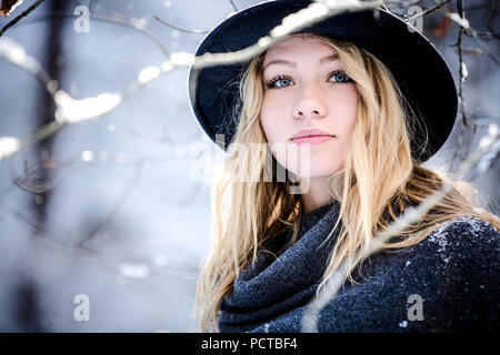 Portrait of optimistic minded woman dressed khaki overall finger on ...
