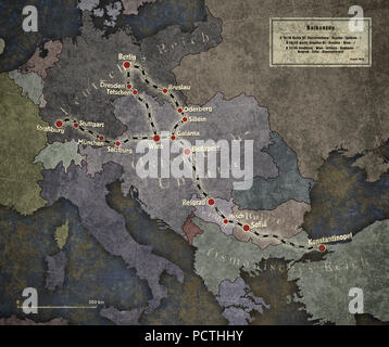 Map, Balkan Train, Railways, Berlin / Strasbourg - Constantinople ...