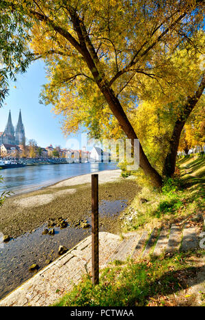 Marc-Aurel-Ufer, waterfront, autumn, Regensburg, Upper Palatinate ...