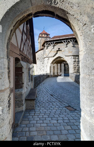 Castle gate, historic centre, Rothenburg ob der Tauber, Tauber Valley ...
