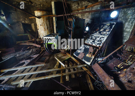 Destroyed interiors of the lighthouse "Aniva", Sakhalin Island, Russia ...