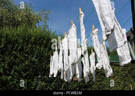 Environmentally friendly nappy inserts drying on a washing line Stock ...