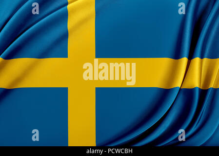 Sweden flag with a glossy silk texture Stock Photo - Alamy