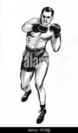 Boxing fighter. Ink black and white drawing Stock Photo - Alamy