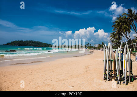Surf boards on wonderful sand beach in Mirissa. Sri Lanka Stock Photo ...