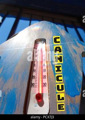 02 August 2018, unspecified place: A thermometer shows high ...