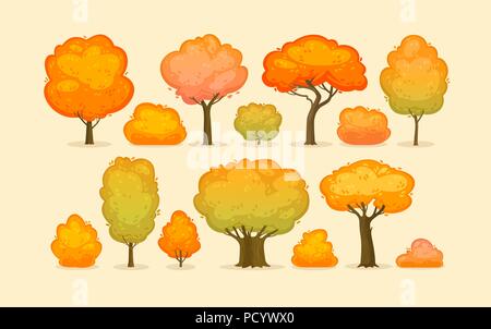 Cartoon autumn forest, wood nature landscape with yellow grass, trees ...