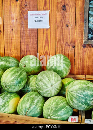Stacked watermelons on display at farmers market Stock Photo - Alamy