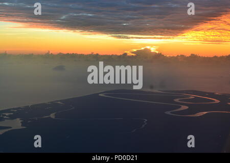 Wewak Harbour and Kairuru Island, Murik Lakes from the air. Papua New ...