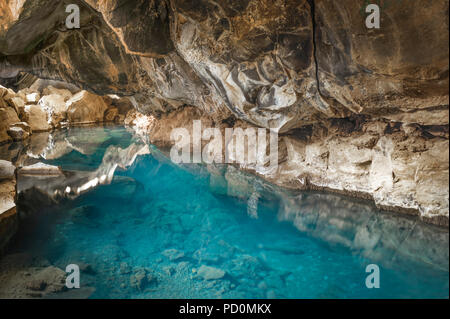 Grjotagja natural hot spring in a volcanic cave near Reykjahlid, Lake ...