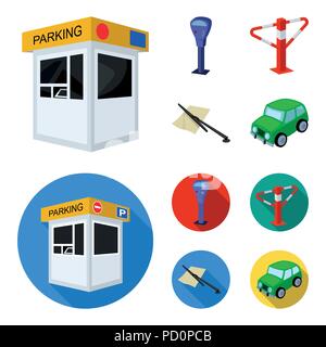 A parking lot, a parking meter, a check for services, a barrier ...