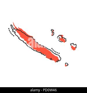 Vector cartoon New Caledonia map icon in comic style. New Caledonia ...