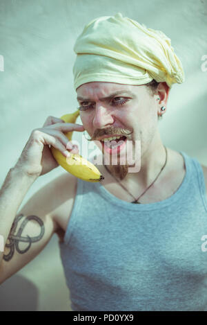 Portrait of angry furious man with mustache standing standing and ...