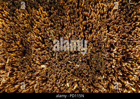 The thatched roof is laid by armfuls of straw alternately by birth. An ...