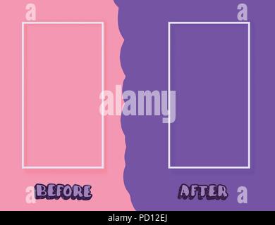Before and After flat card. Comparison banner with cut background and ...