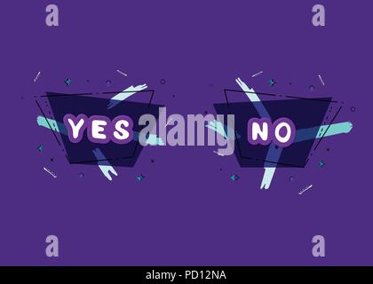 Yes and No banner. Stickers with handwritten lettering and round badges ...
