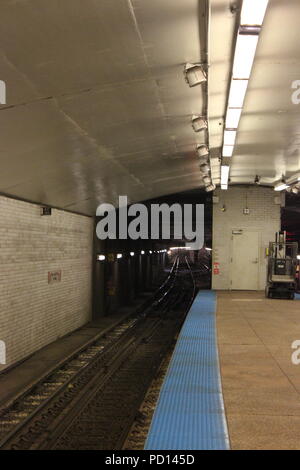 CTA Blue Line subterranean train station at Belmont Avenue in Chicago ...