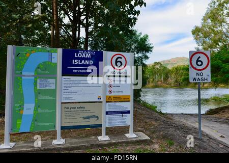 Loam island sign, Booroona walking trail on the Ross River, Rasmussen ...