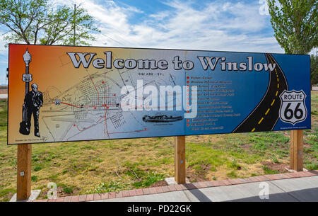 Arizona, Route 66, Welcome to Winslow sign at Visitor Center Stock ...