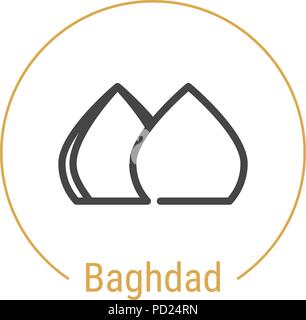 Baghdad, Iraq Vector Line Icon with Red Ribbon Isolated on White ...