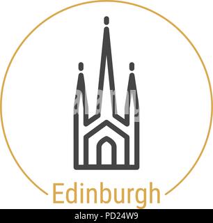 Edinburgh, Scotland Vector Line Icon with Red Ribbon Isolated on White ...