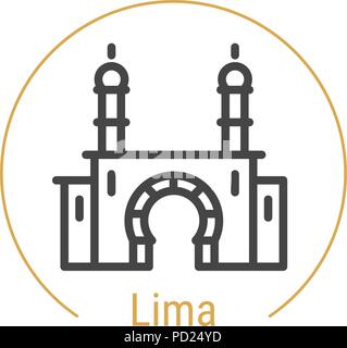 Lima, Peru Vector Line Icon with Red Ribbon Isolated on White. Lima ...