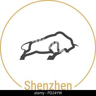 Shenzhen, China Vector Line Icon with Red Ribbon Isolated on White ...