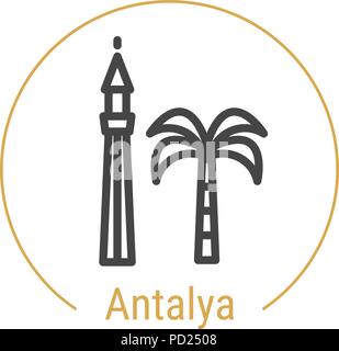 Antalya, Turkey Vector Line Icon with Red Ribbon Isolated on White ...