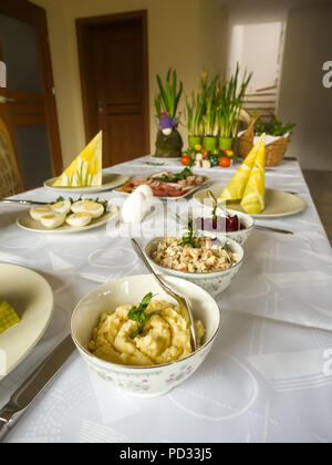 Polish traditional Easter breakfast dishes on festive table Stock Photo ...