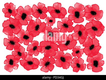 Red poppy field abstract watercolor background. Summer landscape Stock ...