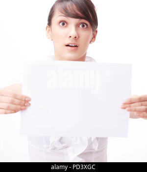 closeup. business woman showing poster with the word help. isolated on ...