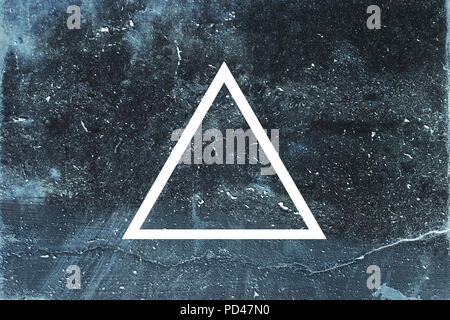 White flat triangle on abstract stone background. Abstract psychedelic ...