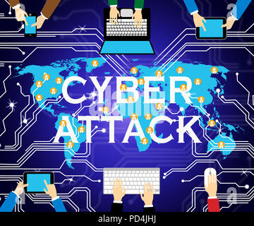 Cyberattack Malicious Cyber Hack Attack 2d Illustration Shows Internet ...