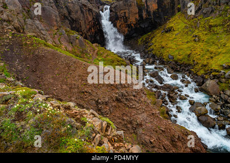 Wonderful and high waterfall Fardagafoss near Egilsstadir on Eastern ...