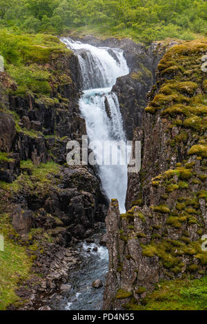 Wonderful and high waterfall Fardagafoss near Egilsstadir on Eastern ...