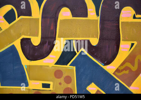 Some elements of a large and composite graffiti pattern on the wall ...